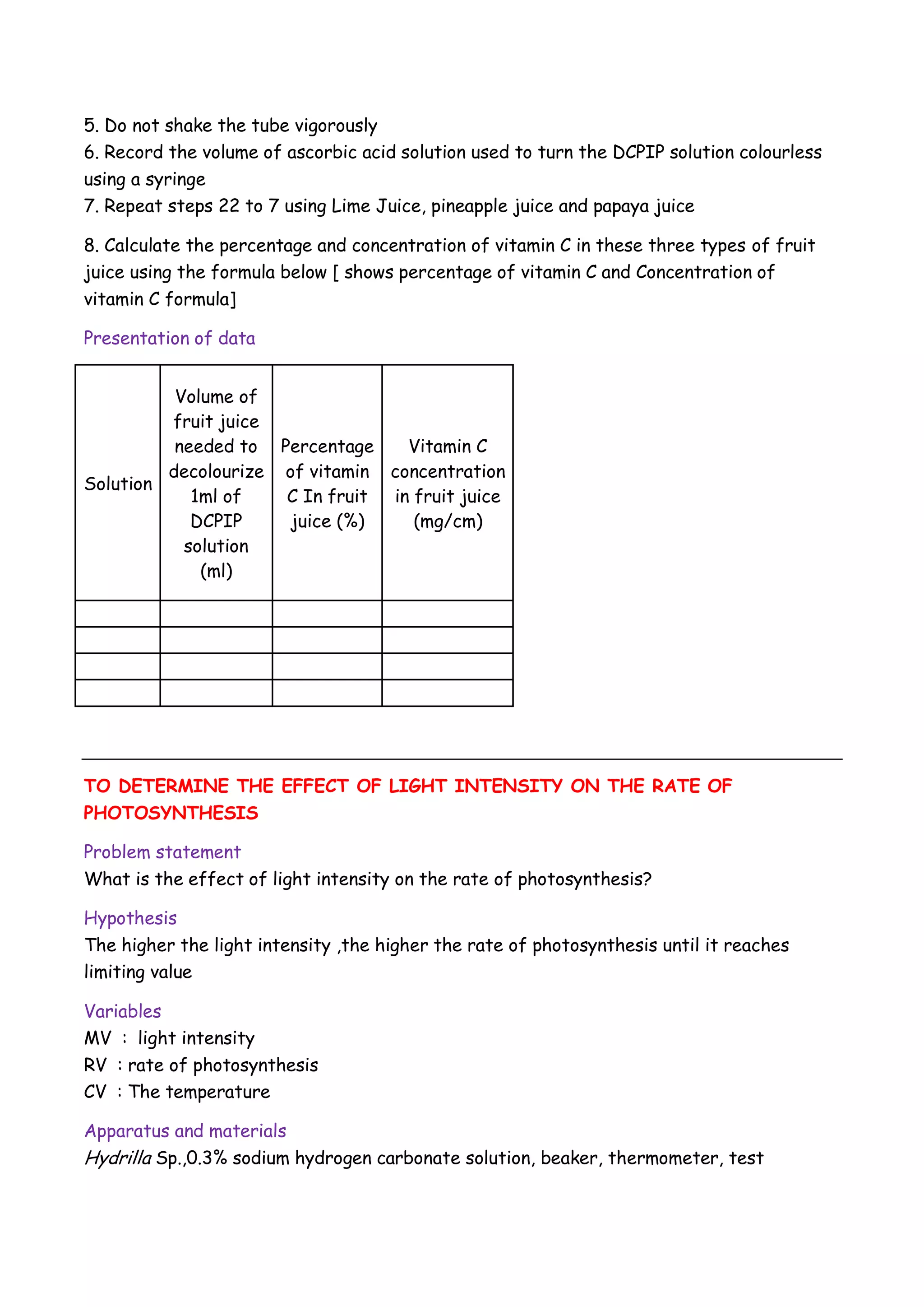 Biology SPM paper 3 experiment | PDF