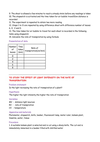 Biology SPM paper 3 experiment | PDF