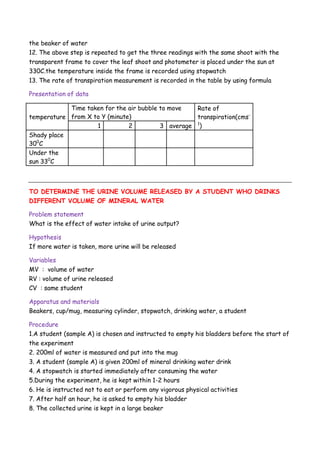 Biology SPM paper 3 experiment | PDF