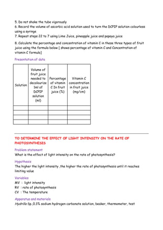 Biology SPM paper 3 experiment | PDF