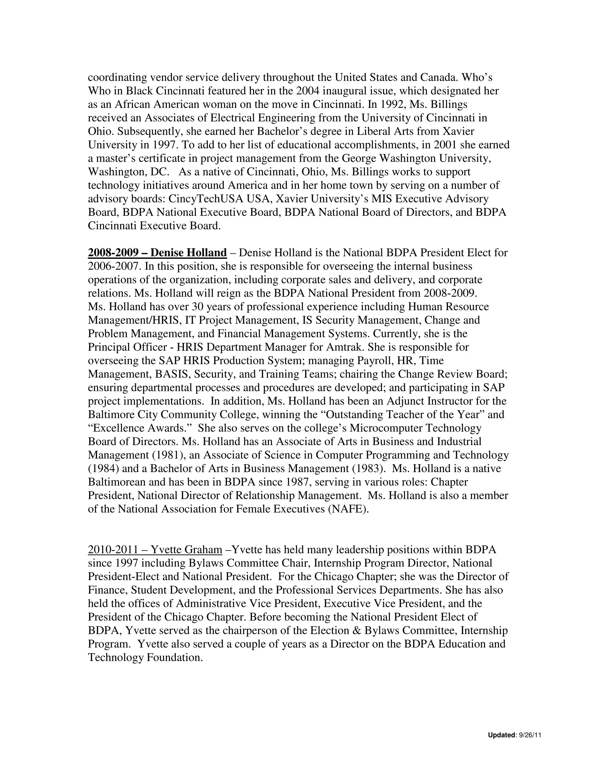 National BDPA Presidents (1976-2011) | PDF