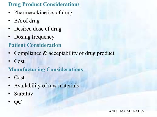 BIOPHARMACEUTIC CONSIDERATIONS IN DRUG PRODUCT DESIGN | PPTX