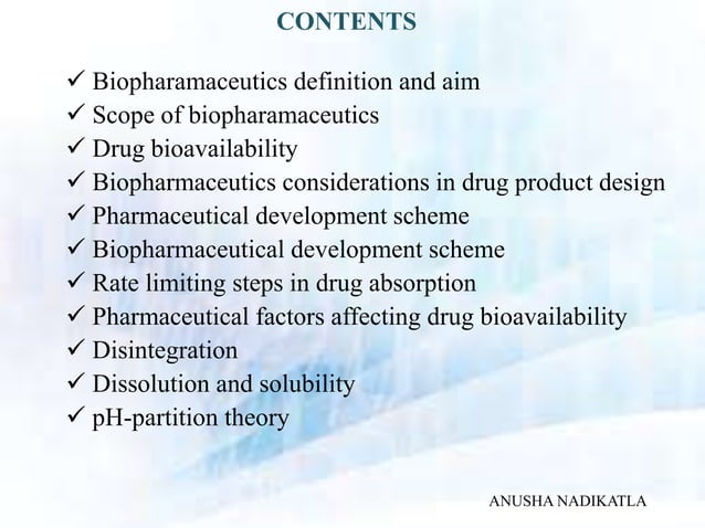 BIOPHARMACEUTIC CONSIDERATIONS IN DRUG PRODUCT DESIGN | PPTX