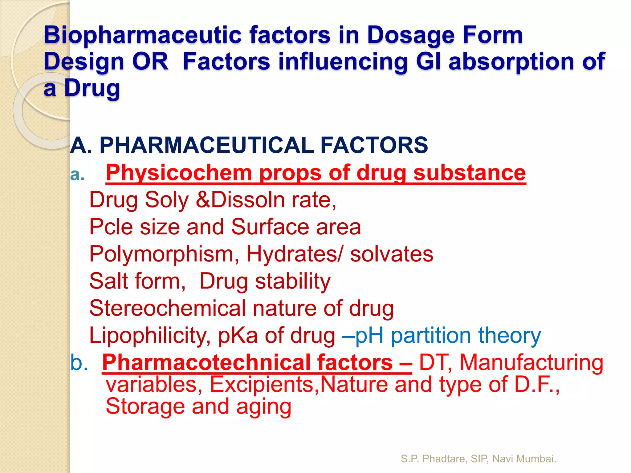 Biopharmaceutic factors in dosage form design and theories of ...