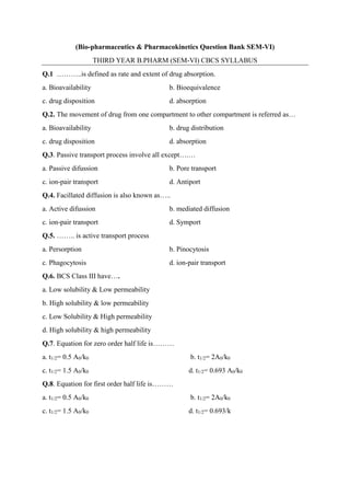 Biopharmaceutics-Question-for pharmacist | PDF