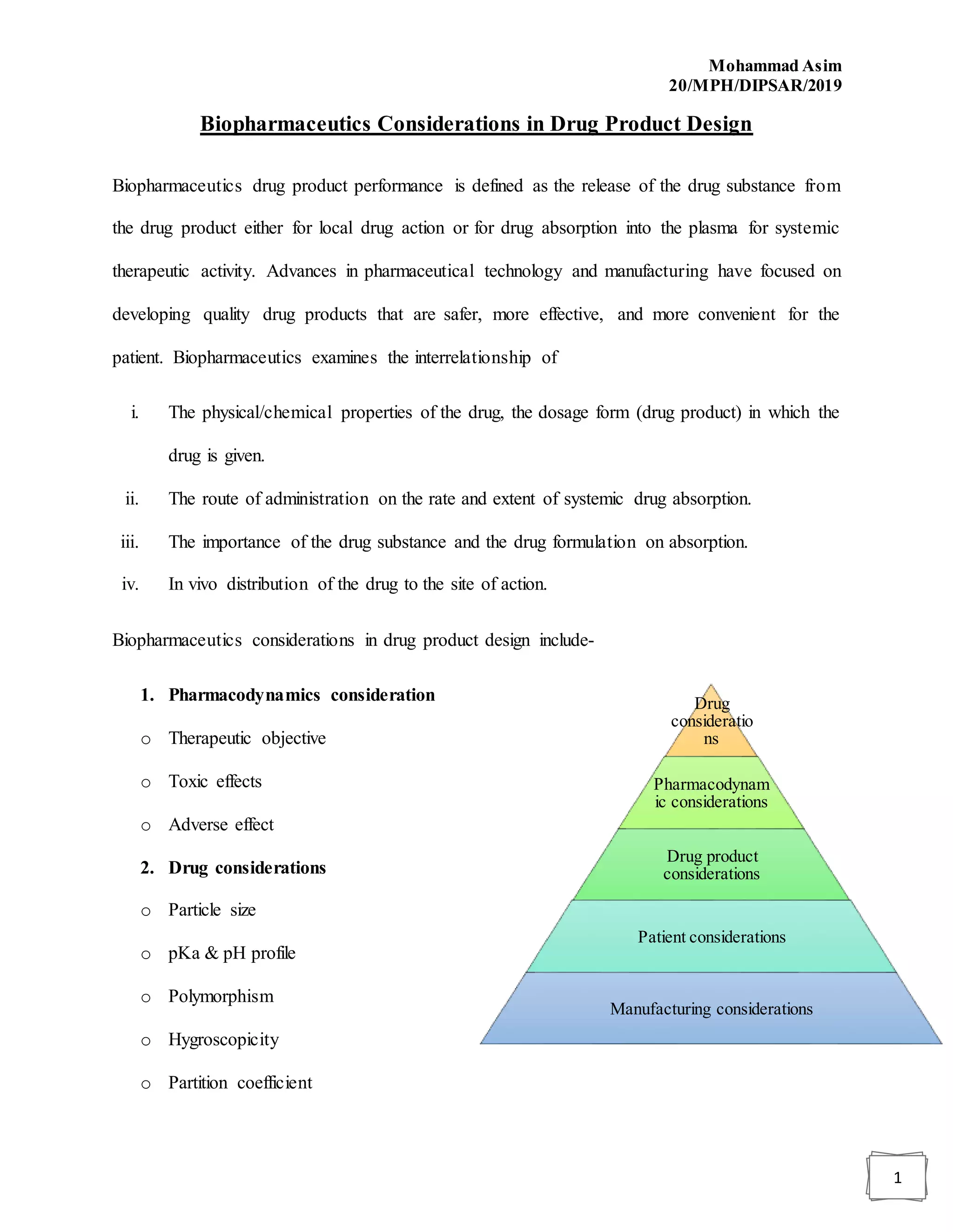 Biopharmaceutic considerations in drug product design | PDF