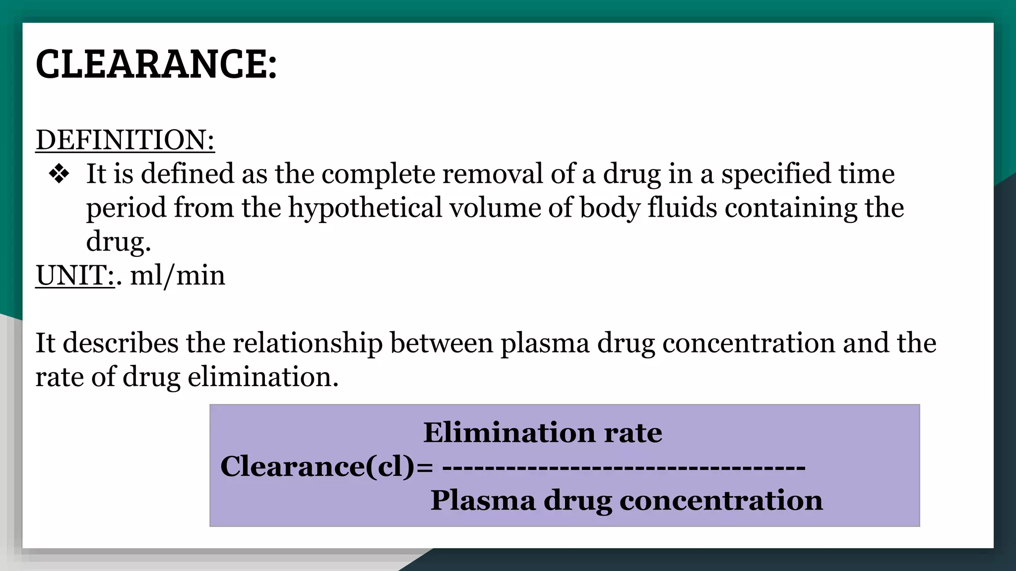 ELIMINATION OF DRUGS BIOPHARMACEUTICS | PPTX