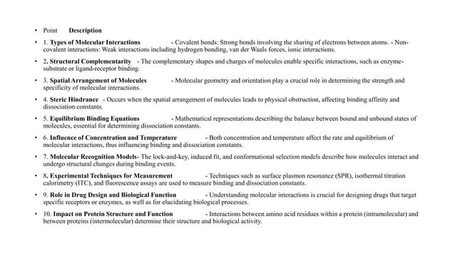BIOPHYSICS Interactions of molecules in 3-D space-determining binding and.pptx | Chemistry | Science