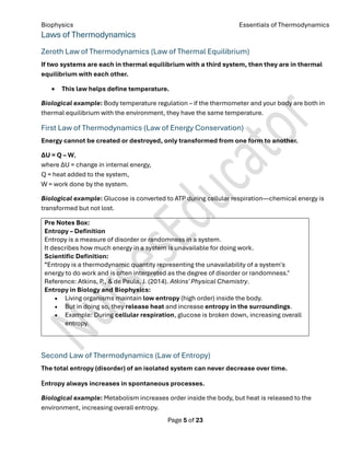 Biophysics Thermodynamics 1 Chapter Notes | PDF