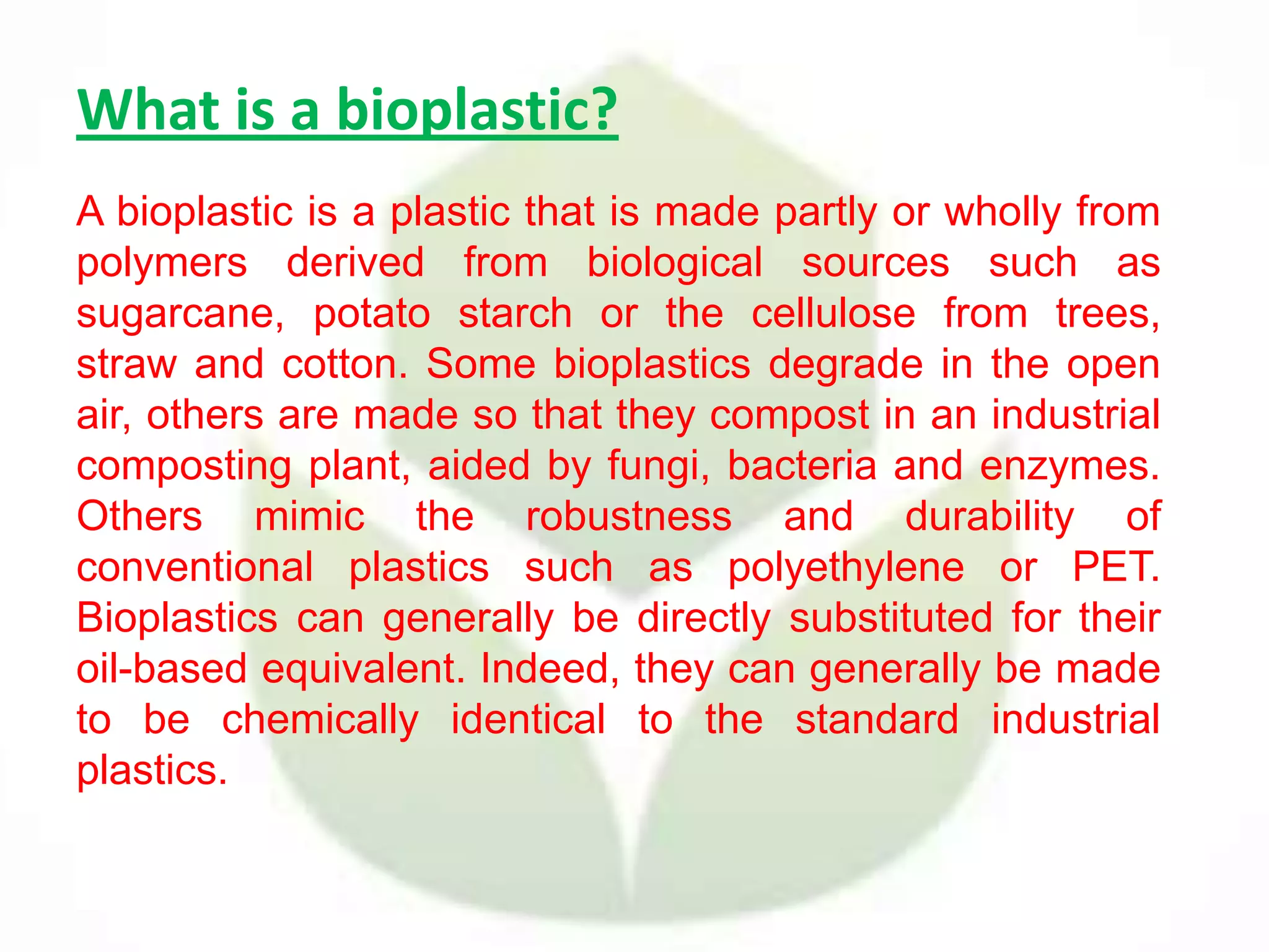 Bio plastics presentation | PPTX