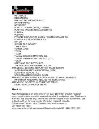 Bioplastics technologies & global markets | PDF