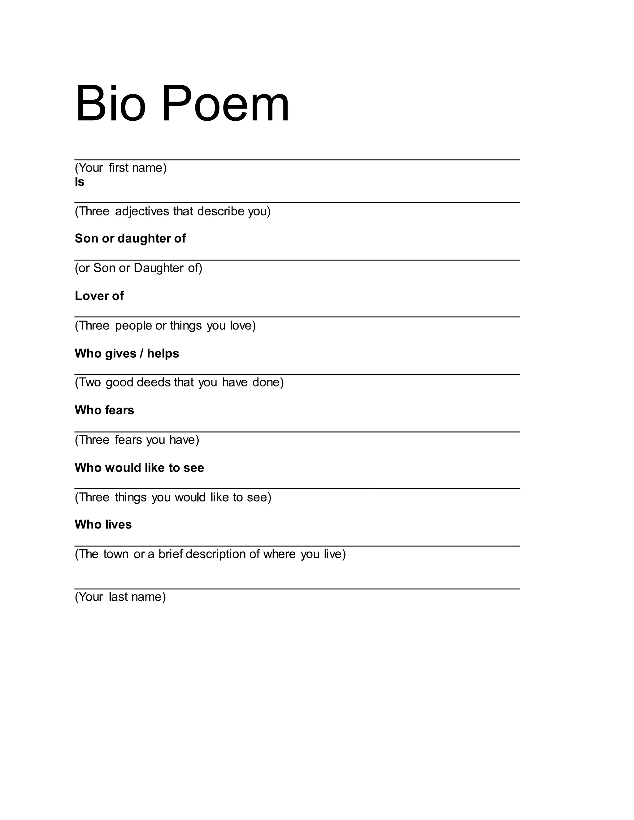 Bio poem lesson plan | PDF