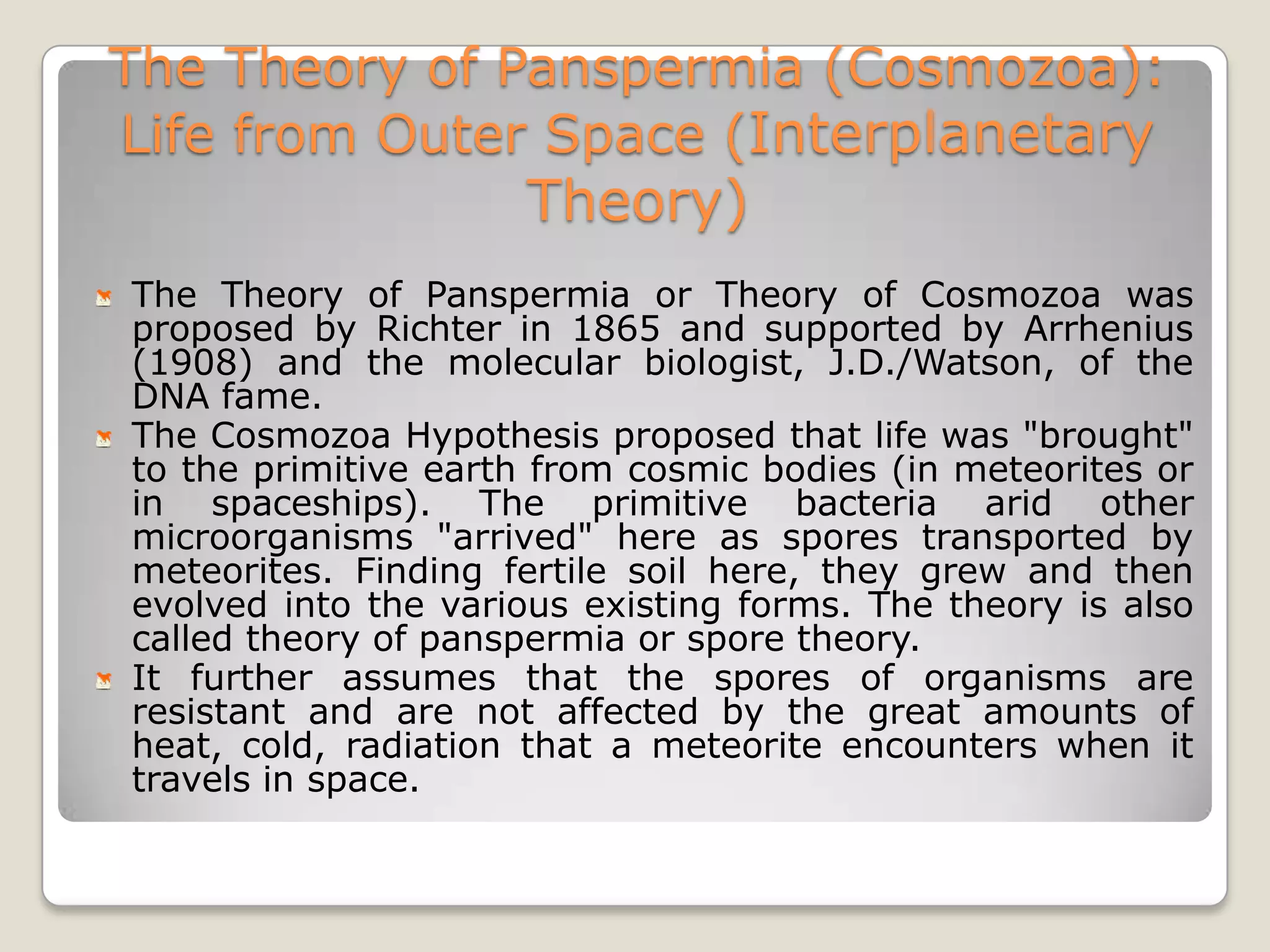 cosmozoic theory | PPTX