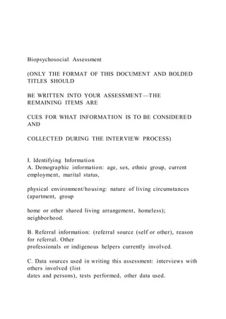 Biopsychosocial Assessment (ONLY THE FORMAT OF THIS DOCUM | DOCX