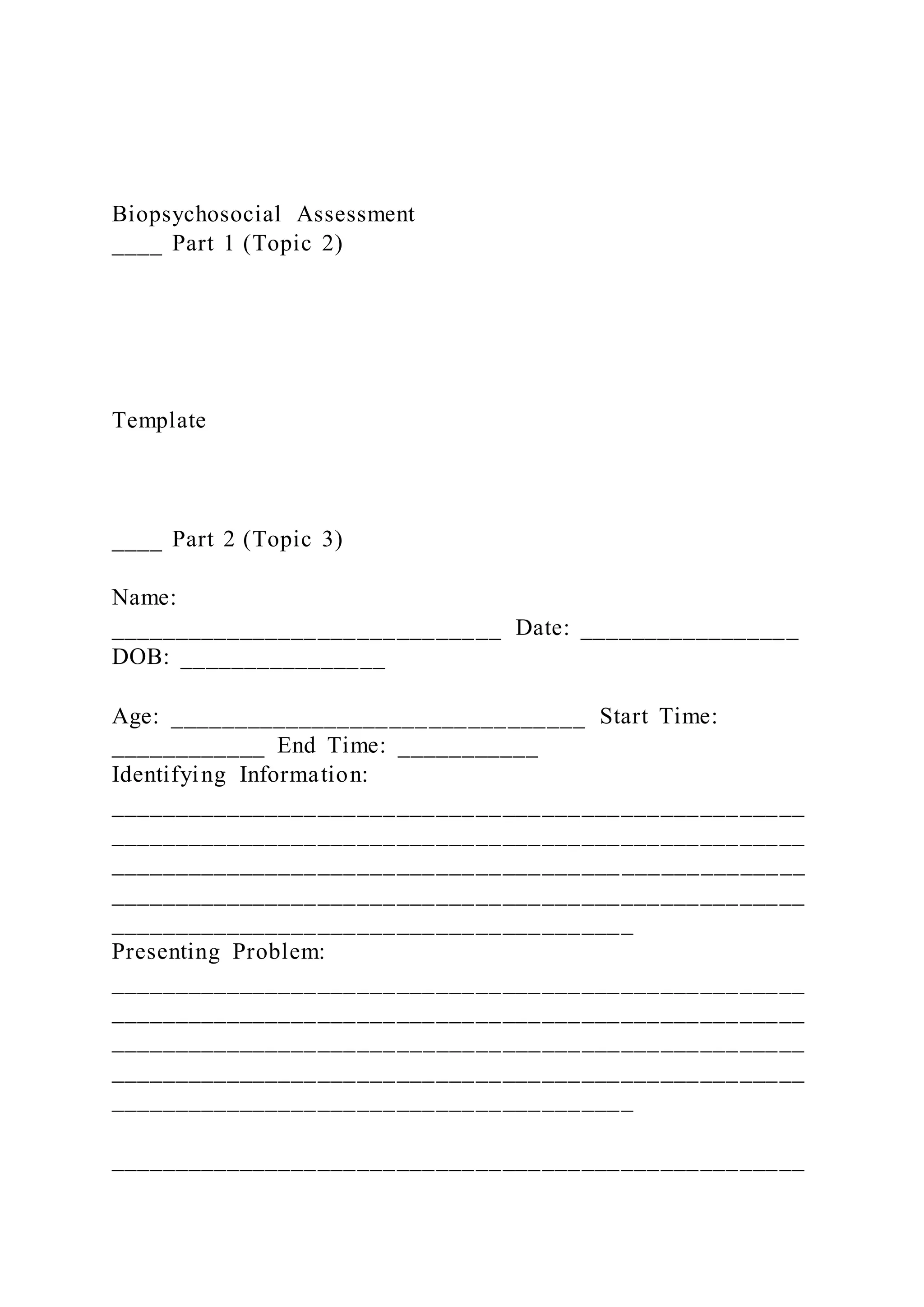 Biopsychosocial assessment __ part 1 (topic 2) | DOCX