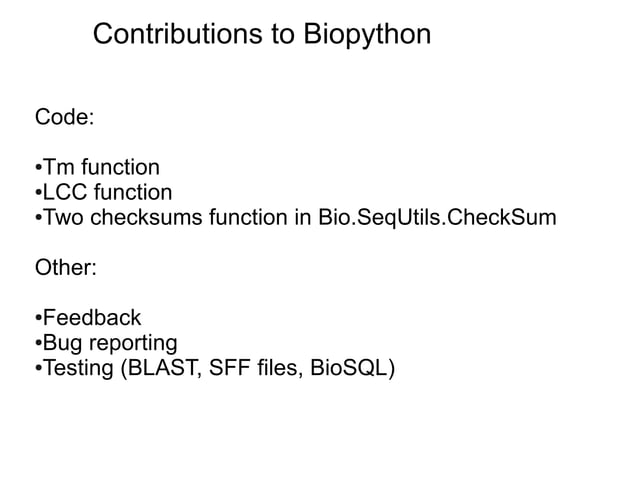 Biopython: Overview, State of the Art and Outlook | PPT