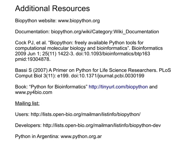 Biopython: Overview, State of the Art and Outlook | PPT