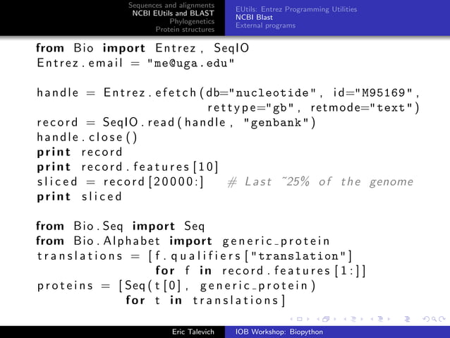 Biopython programming workshop at UGA | PDF