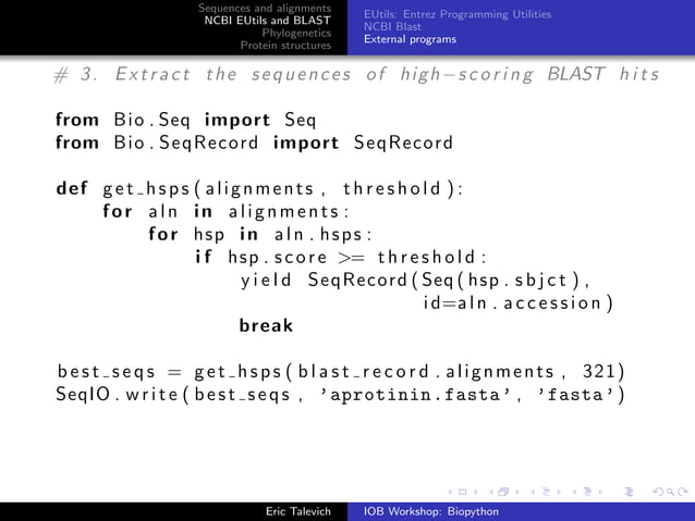 Biopython programming workshop at UGA | PPT