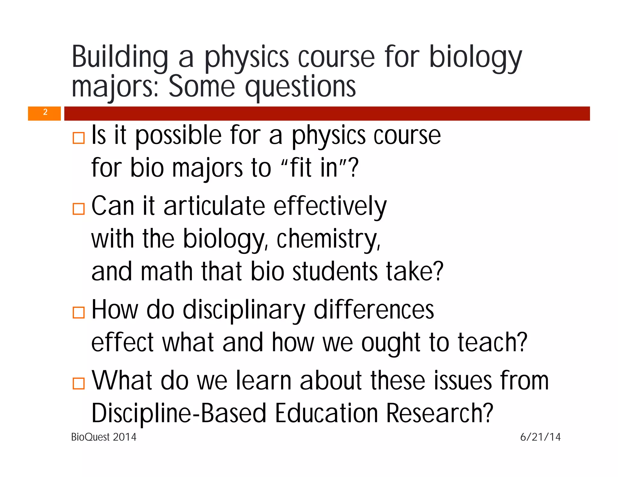 Bridging the silos: Opening a connection between physics and biology ...