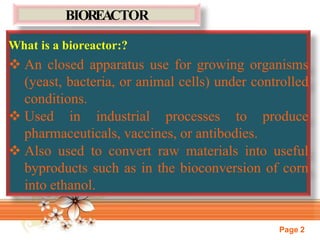 Bioreactor and applications of bioreactors | PPTX | Biotech and ...