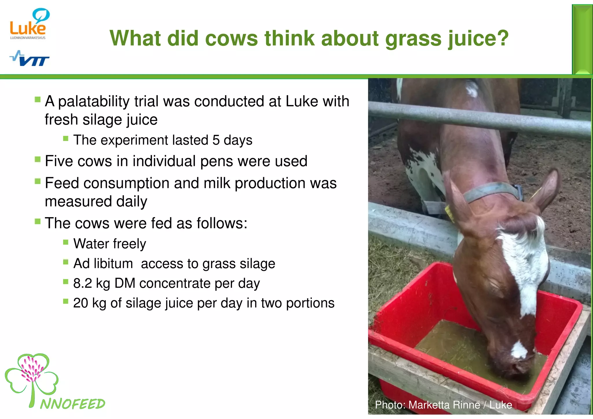 Grass silage for biorefinery - Palatability of silage juice for growing ...