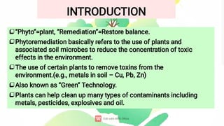 BIOREMEDIATION : Topic - Phytoremediation | PPT