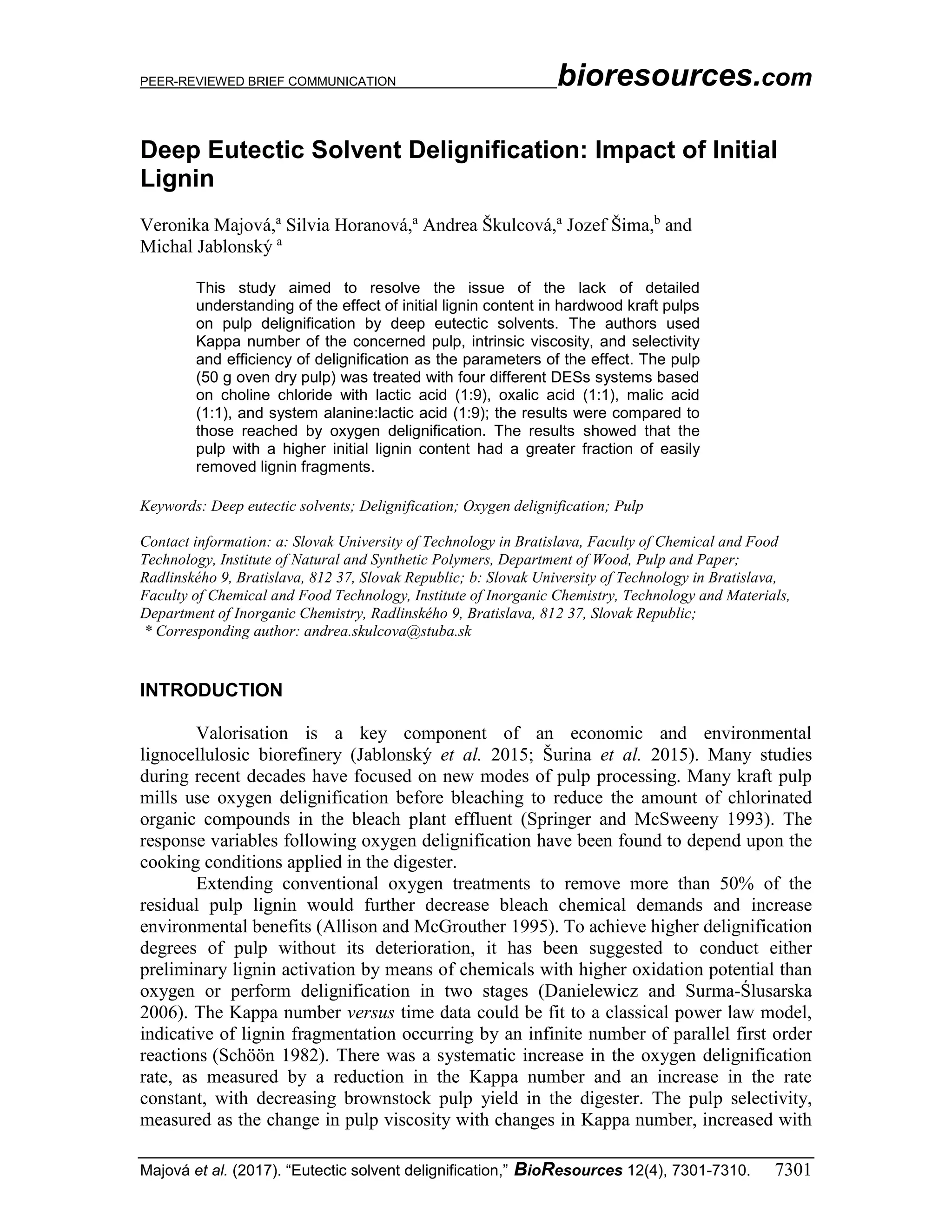 Deep Eutectic Solvent Delignification: Impact of Initial Lignin | PDF