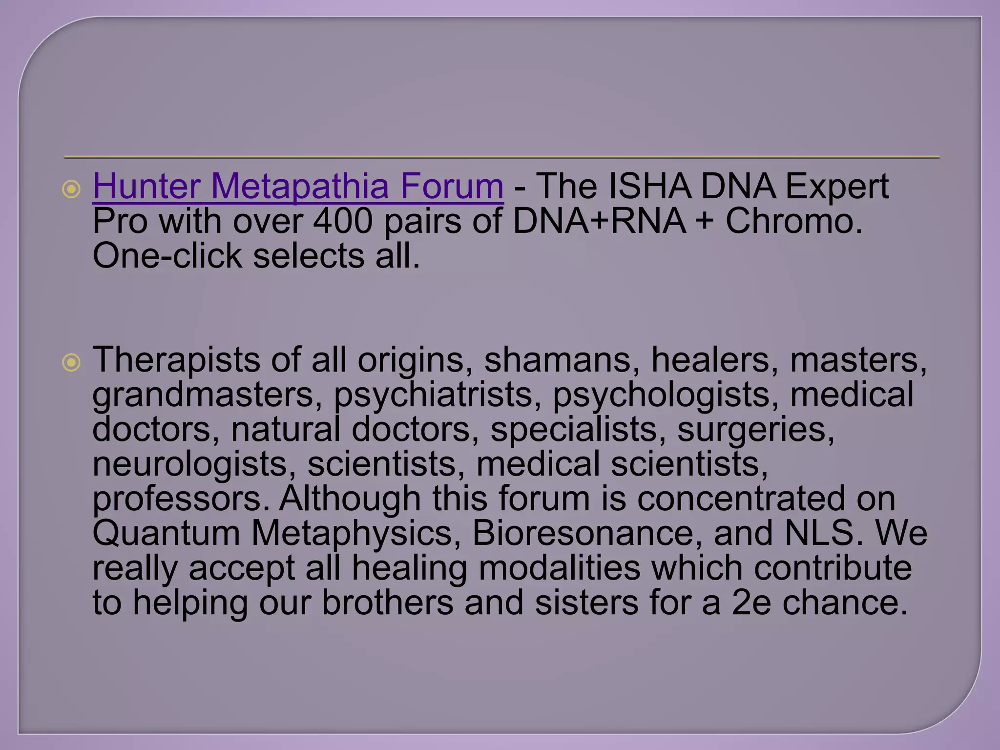 Hunter Metapathia Forum | PPTX | Alternative Medicine | Wellness