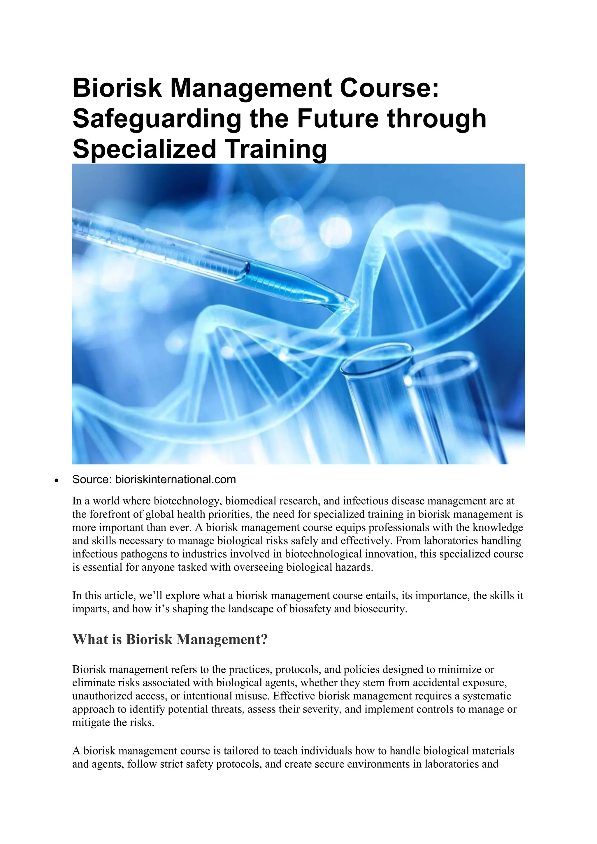 Biorisk Management Course: Essential Skills for Safety | The ...