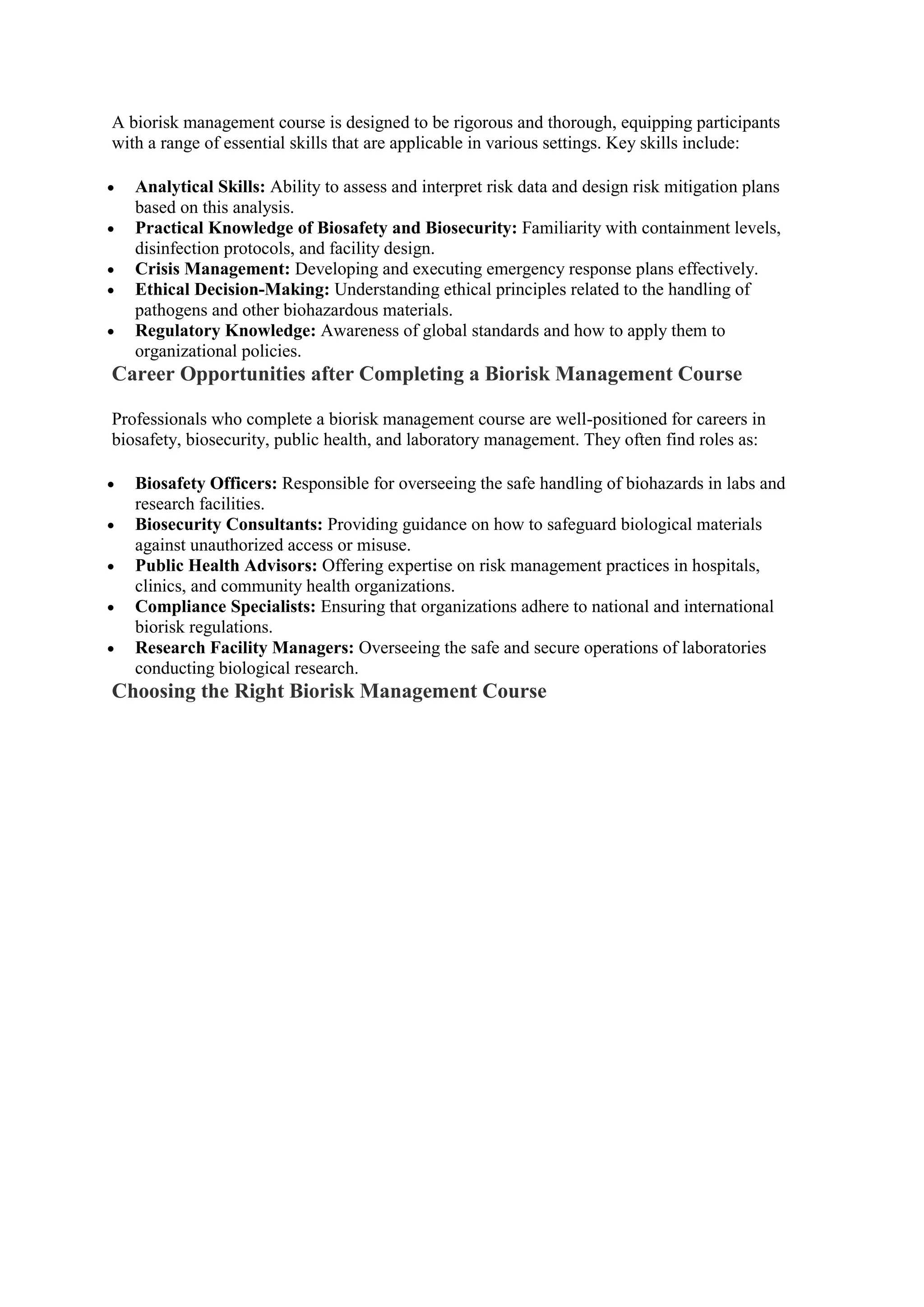 Biorisk Management Course: Essential Skills for Safety | The ...