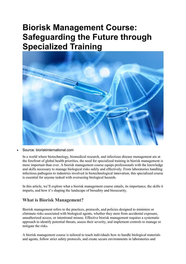 Biorisk Management Course: Essential Skills for Safety | The ...