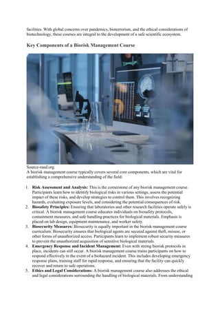 Biorisk Management Course: Essential Skills for Safety | The Lifesciences Magazine | PDF