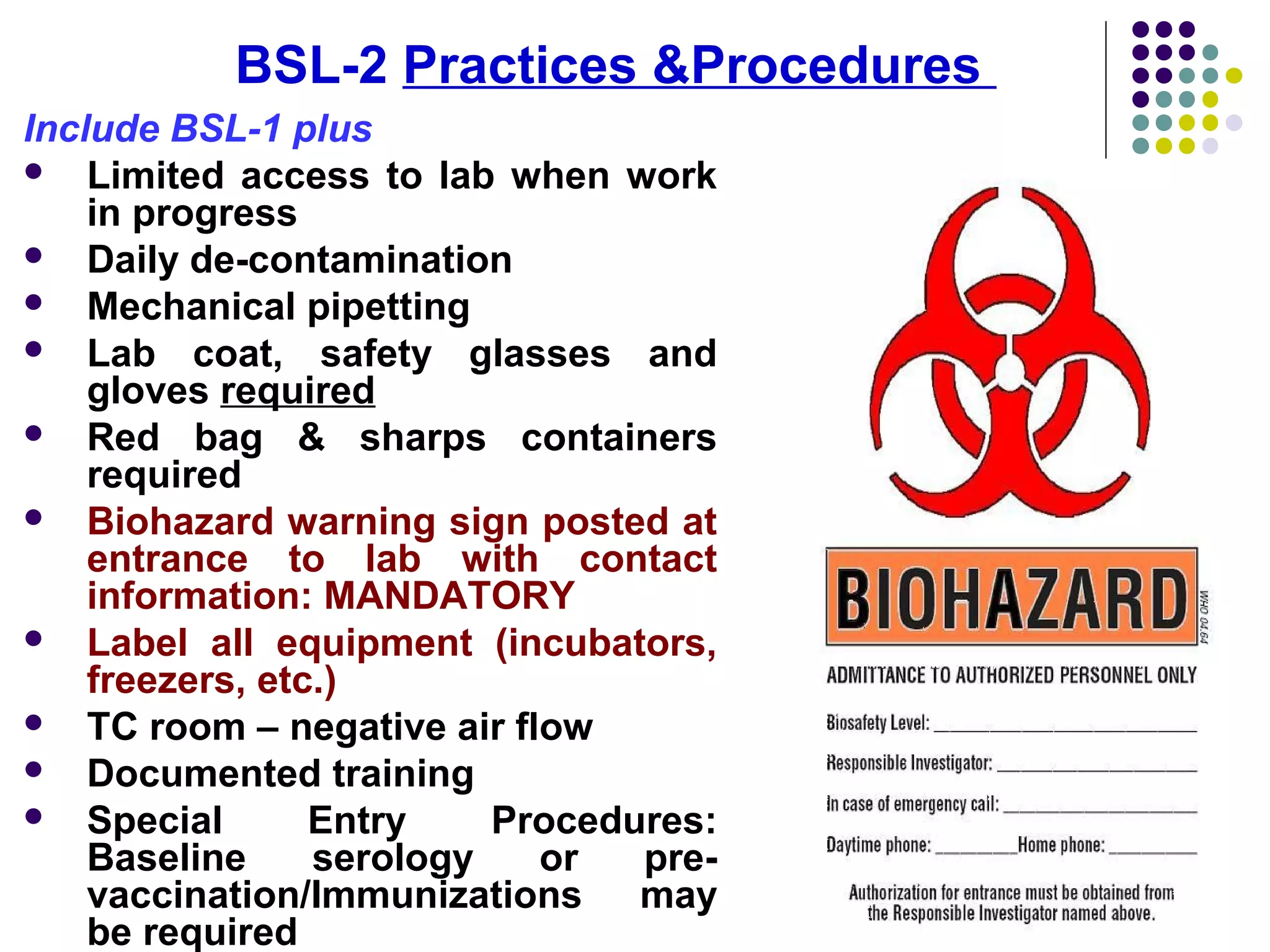 Biosafety Levels, Biological Safety Cabinets and Biosafety Laboratory ...