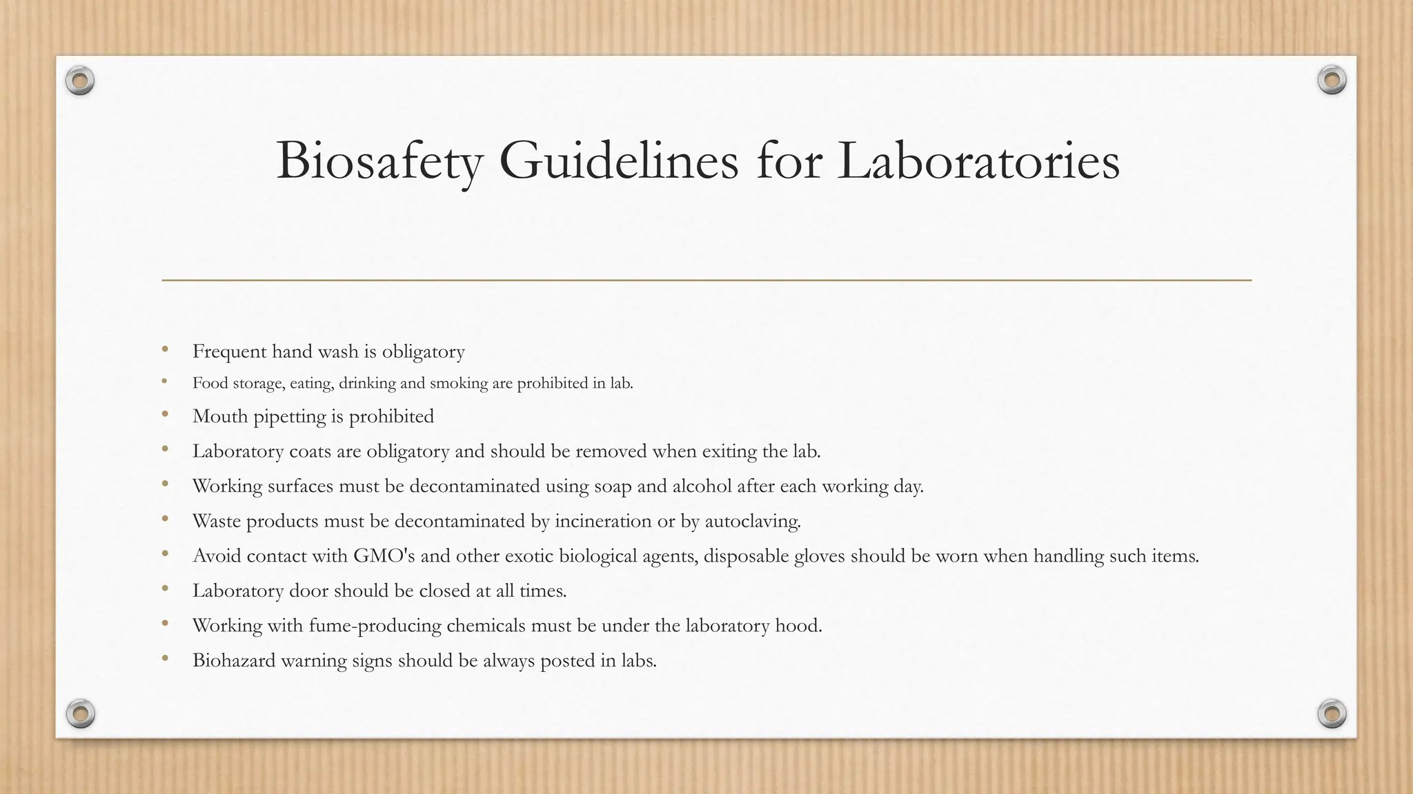 Biosafety guidelines to be practiced in the field of science | PPTX