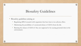 Biosafety guidelines to be practiced in the field of science | PPTX