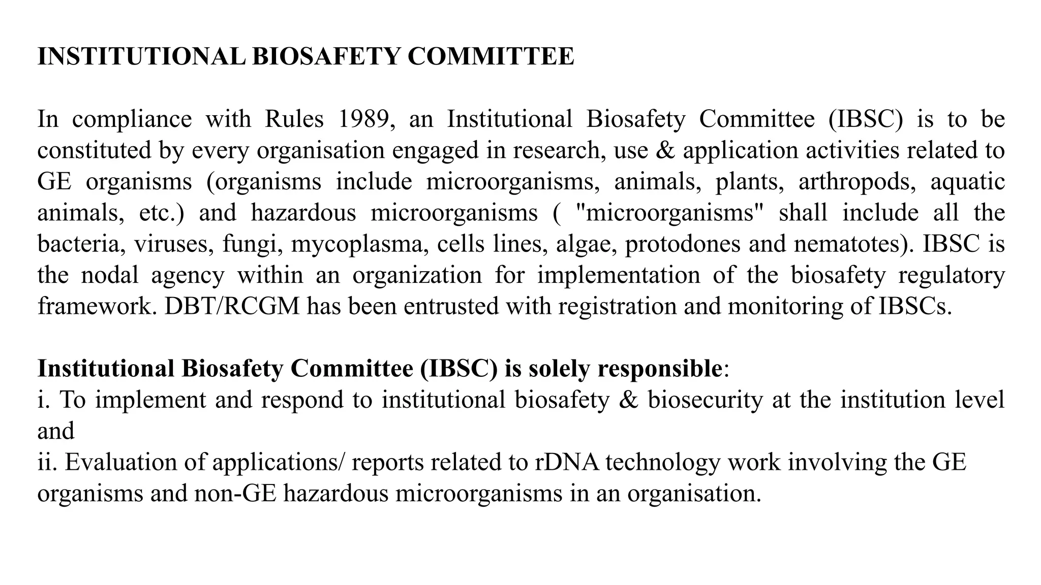 Biosafety (Biosafety Regulation Guidelines Institutional Biosafety ...