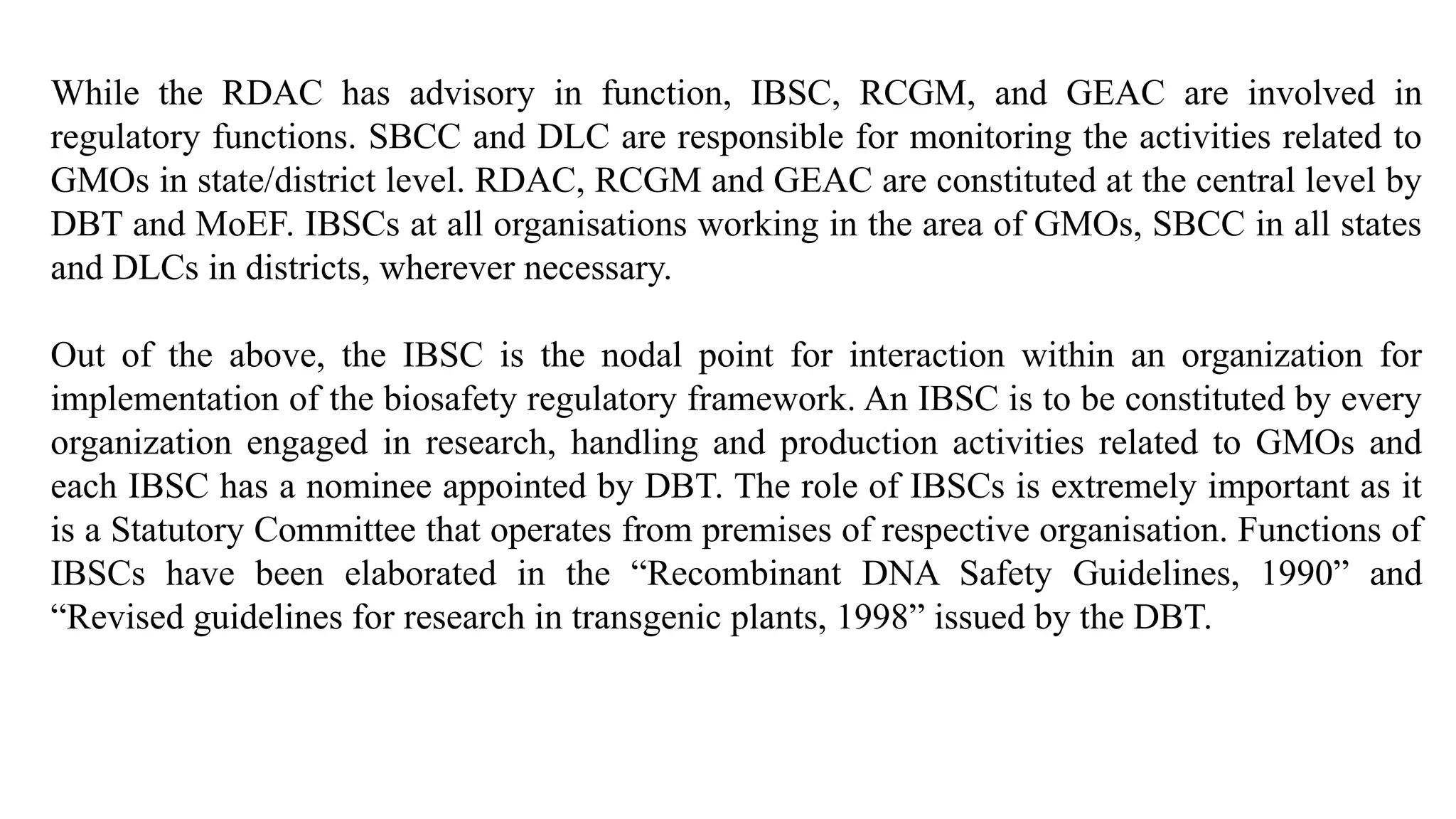 Biosafety Biosafety Regulation Guidelines Institutional Biosafety Committees Ibscs Pptx