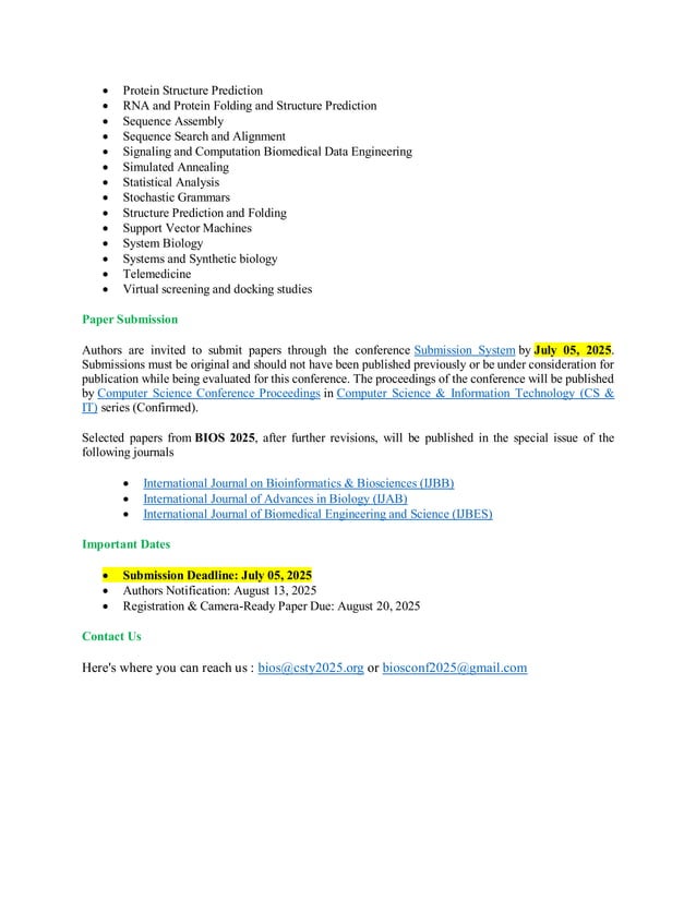 11th International Conference on Bioinformatics & Biosciences (BIOS ...