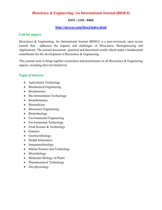 SUBMIT YOUR RESEARCH PAPERS - Bioscience & Engineering: An ...