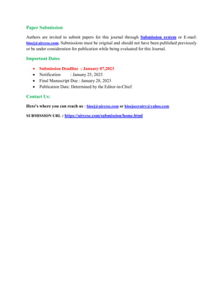 Bioscience & Engineering: An International Journal (BIOEJ) | PDF