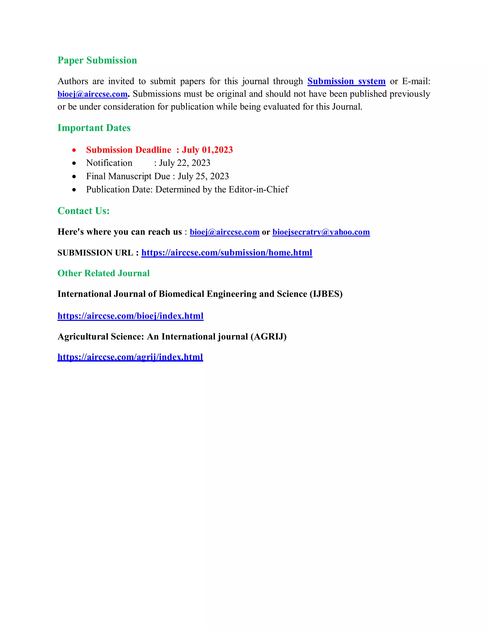 Bioscience & Engineering: An International Journal (BIOEJ) | PDF