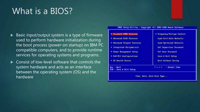 BIOS/UEFI | PPTX | Operating Systems | Computer Software and Applications