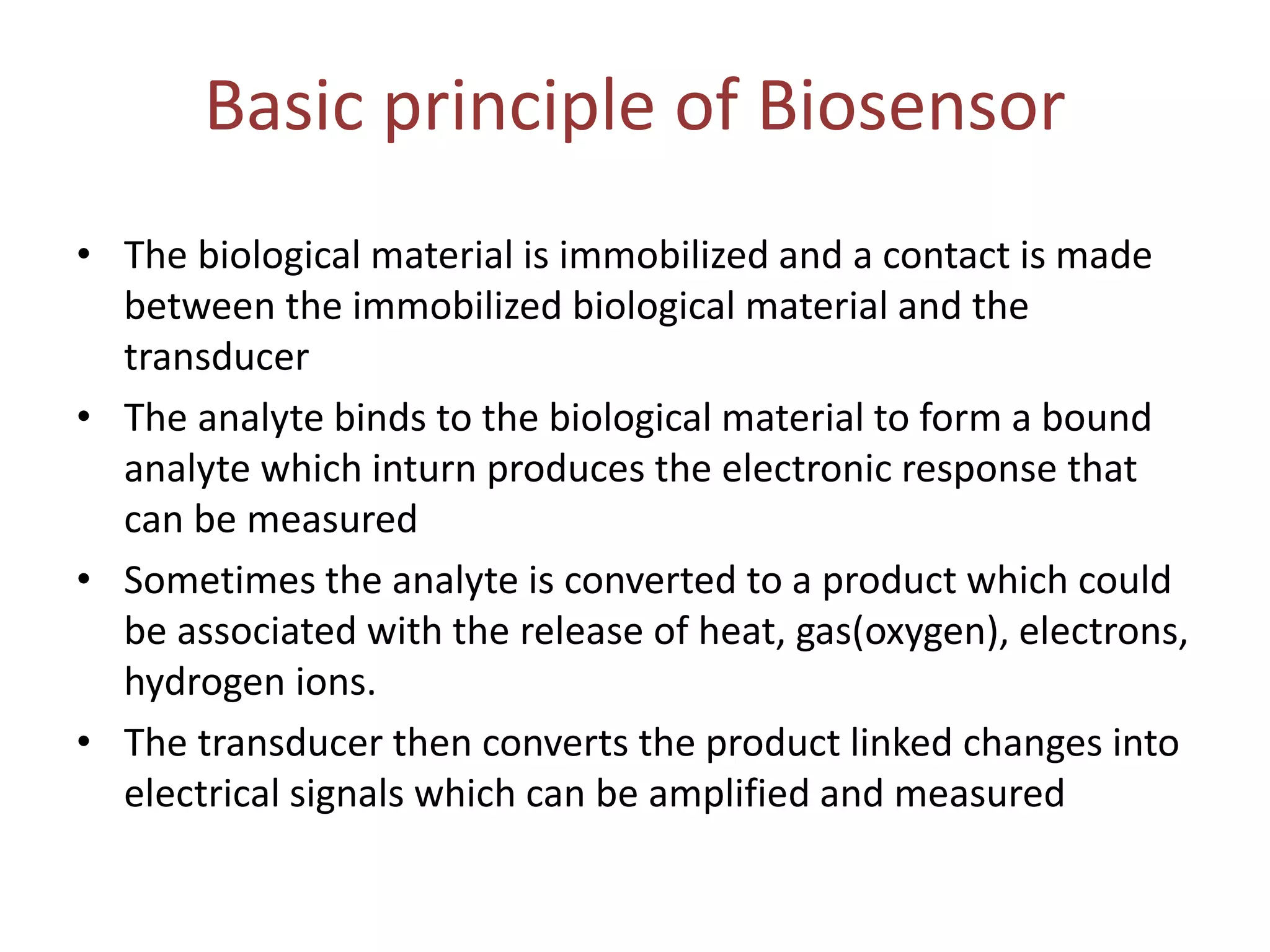 Biosensor , its components, working and types of biosensors | PPTX