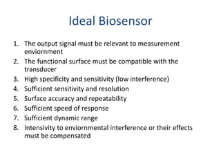Biosensor , its components, working and types of biosensors | PPTX