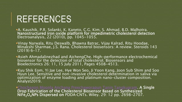 Biosensor for cholesterol detection | PPTX | Chemistry | Science