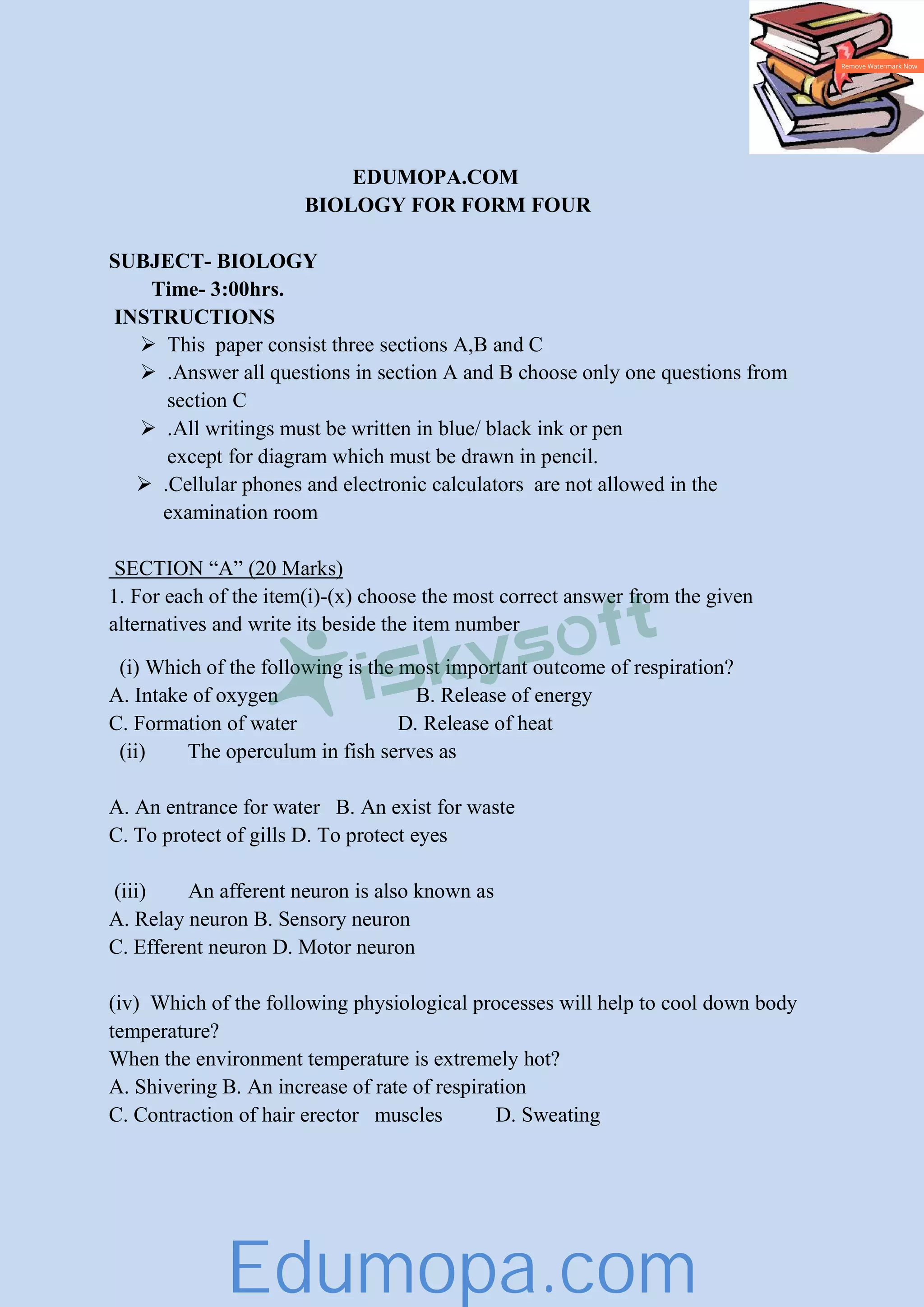 BIOLOGY FOR FORM FOUR | PDF