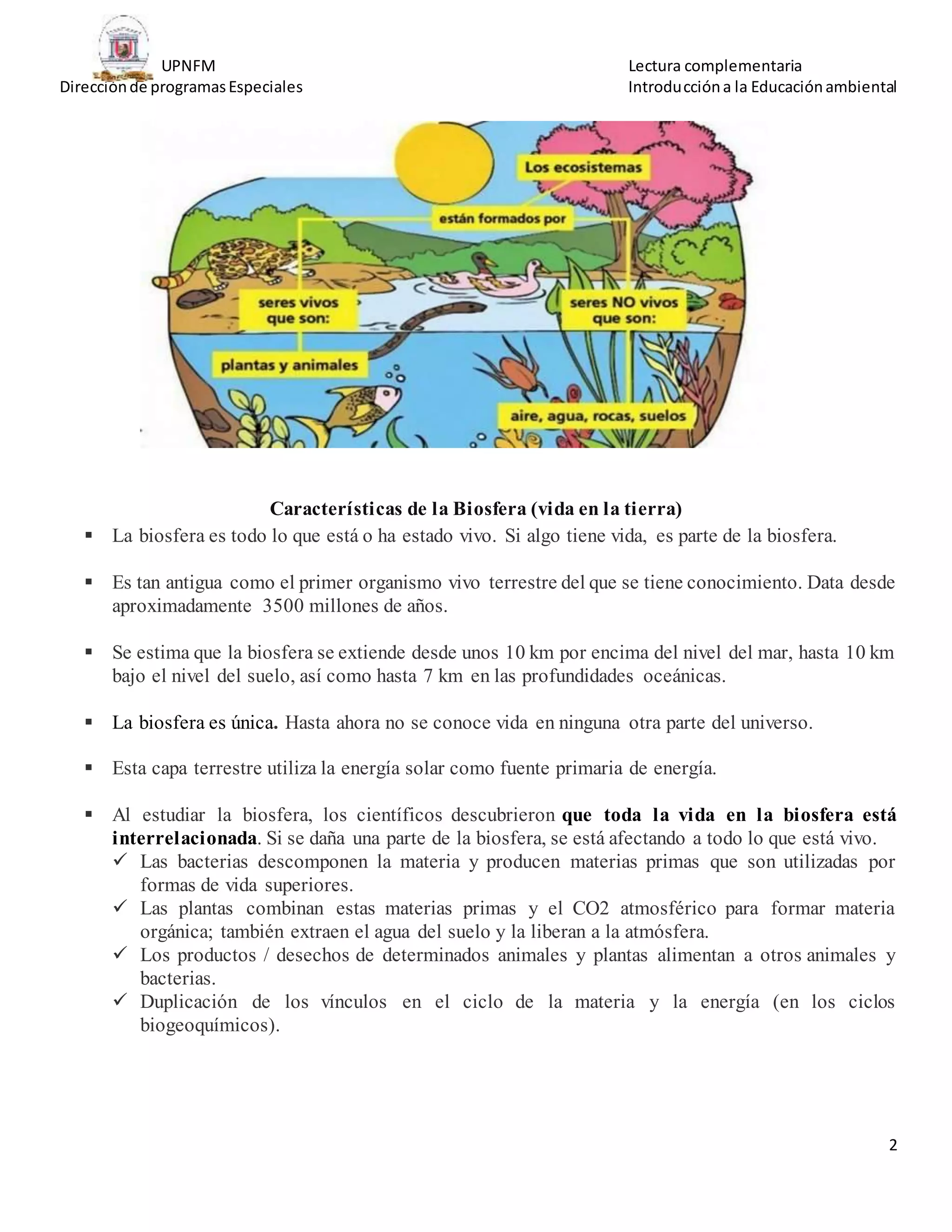 Biosfera y ecosistema lectura complementaria 2 | DOCX