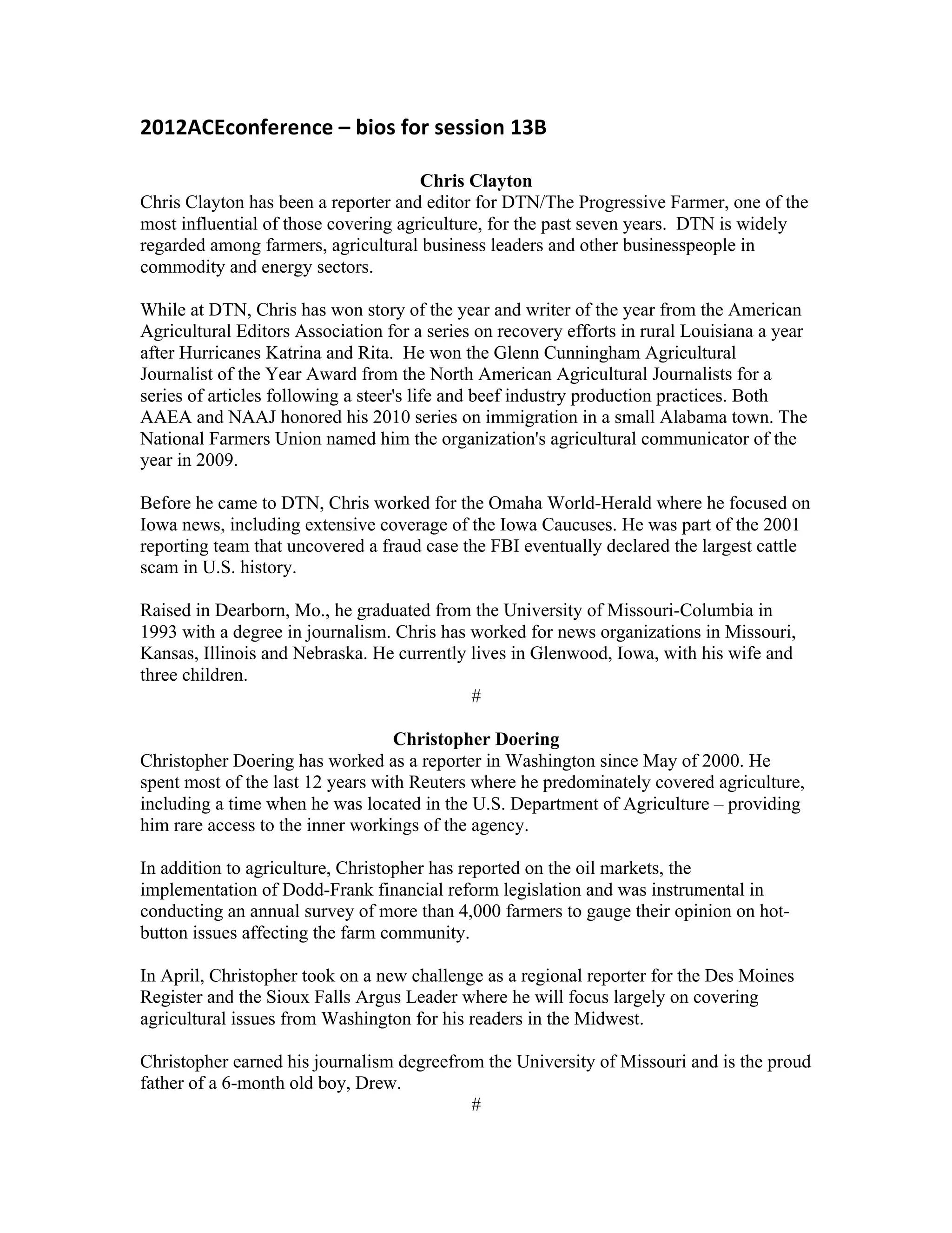 Bios for 2012 ace conference - Session 13B | PDF