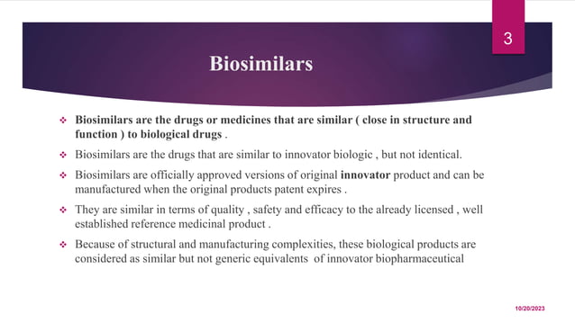 Biosimilars.pptx | Pharmaceutical Industry | Industries